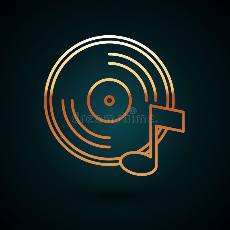 Gold Line Vinyl Disk Icon Isolated on Dark Blue Background. Vector ...