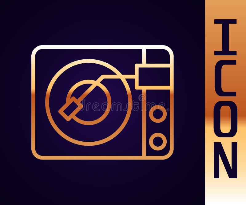 Gold Line Vinyl Player with a Vinyl Disk Icon Isolated on Black ...