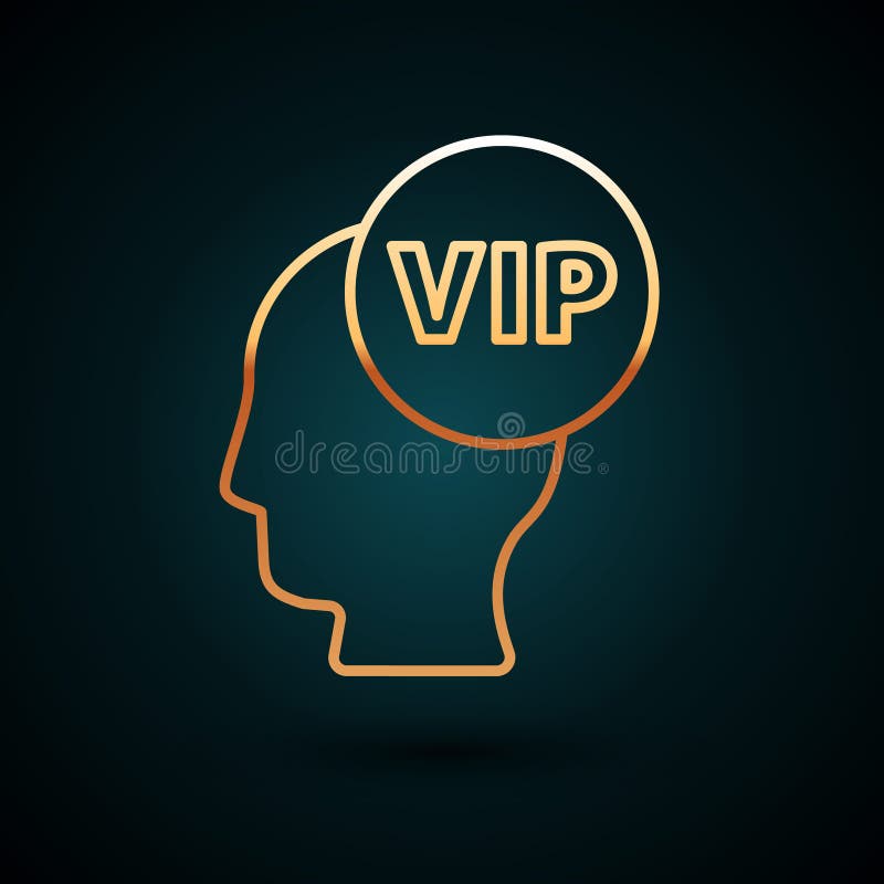 Gold Line Vip Inside Human Head Icon Isolated on Dark Blue Background ...