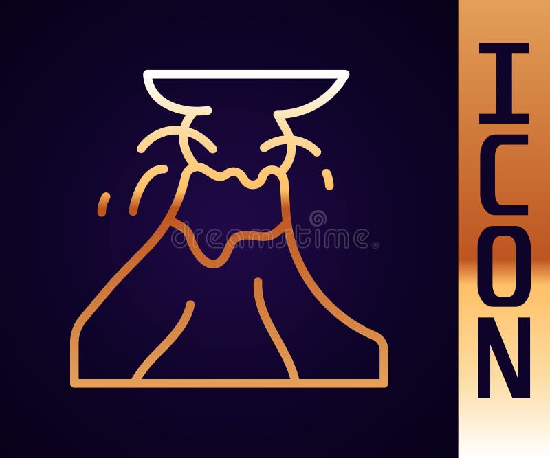 Gold Line Volcano Eruption with Lava Icon Isolated on Black Background ...