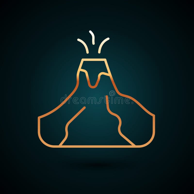 Gold Line Volcano Eruption with Lava Icon Isolated on Dark Blue ...