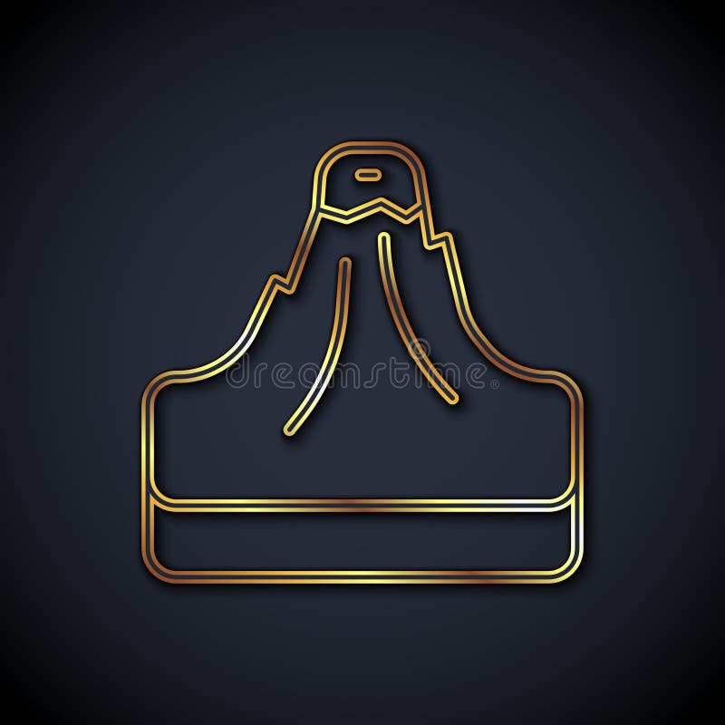 Gold Line Volcano Icon Isolated on Black Background. Vector Stock ...