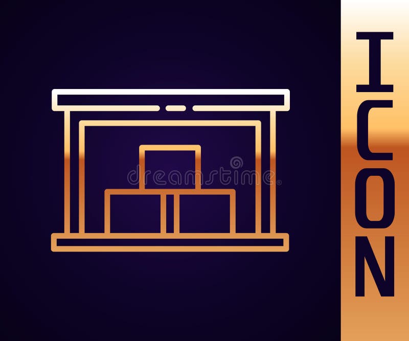 Gold Line Warehouse Icon Isolated on Black Background. Vector ...
