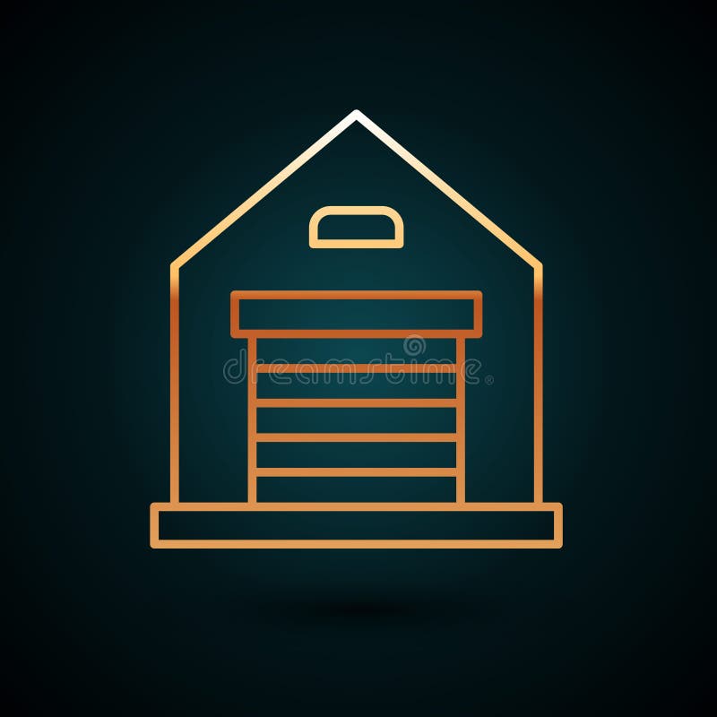 Gold Line Warehouse Icon Isolated on Dark Blue Background. Vector Stock ...