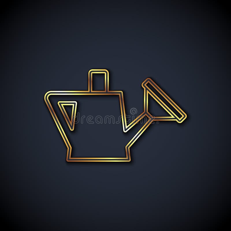 Gold Line Watering Can Icon Isolated on Black Background. Irrigation ...