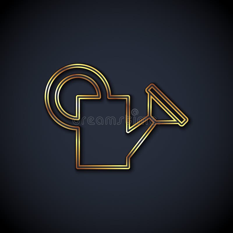 Gold Line Watering Can Icon Isolated on Black Background. Irrigation ...