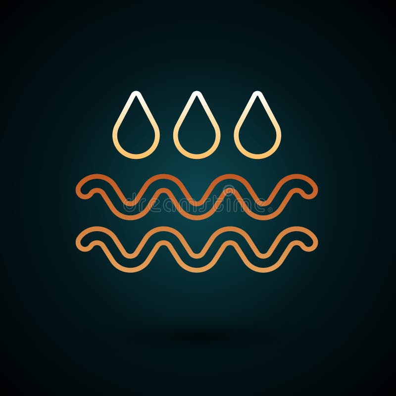 Gold Line Wave with Water Drop Icon Isolated on Dark Blue Background ...