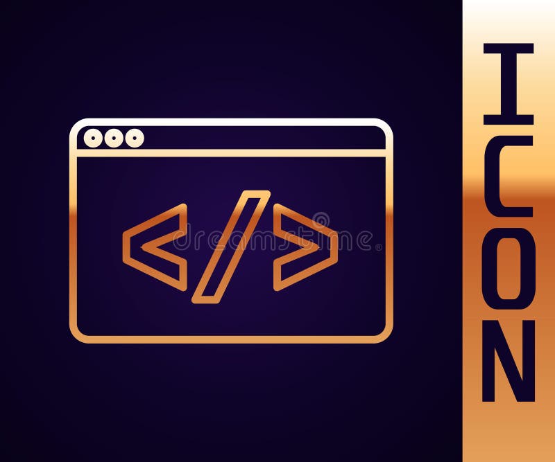 Gold Line Web Design and Front End Development Icon Isolated on Black ...