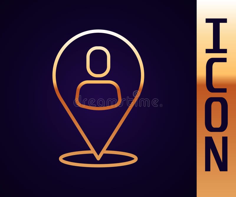 Gold Line Worker Location Icon Isolated on Black Background. Vector ...