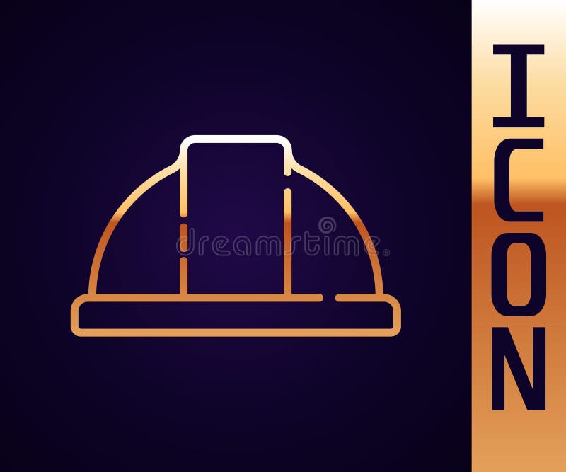 Gold Line Worker Safety Helmet Icon Isolated on Black Background ...