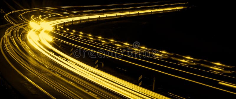 Gold Lines of Car Lights on Black Background Stock Image - Image of ...
