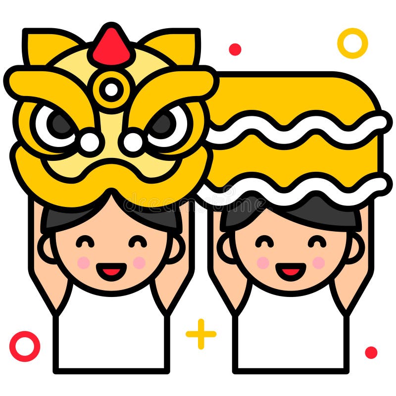 Gold Lion Dance with Dancers Icon, Lion Dance Related Vector Stock ...