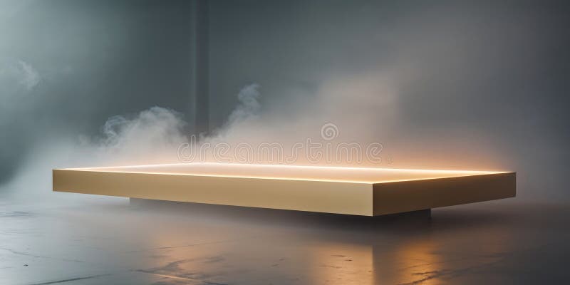 Gold Lit Display Platform in Smoky Studio. Stock Photo - Image of ...