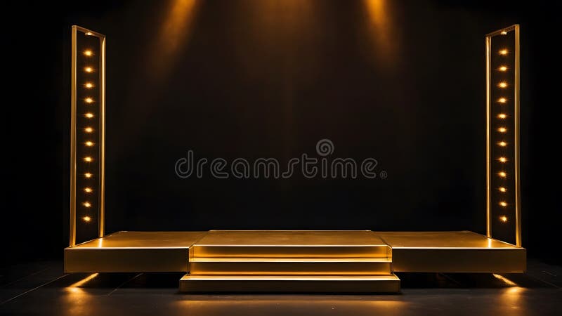 Gold-lit Stage Setup for Performances in a Theater with a Dark Backdrop ...