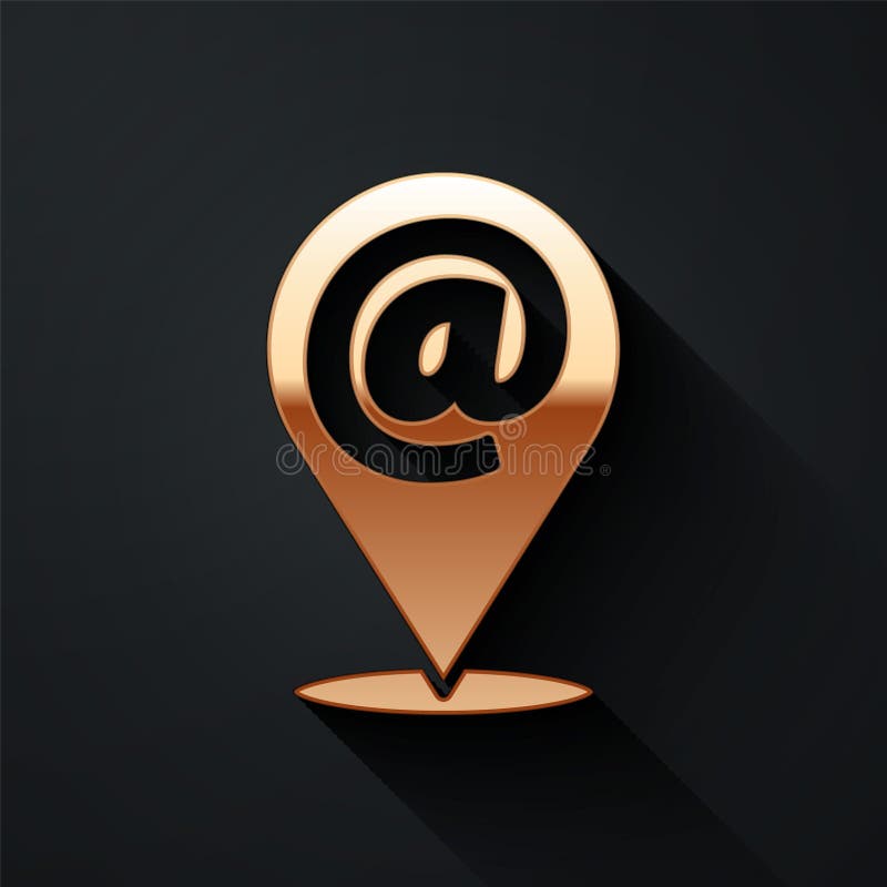 Gold Location and Mail and E-mail Icon Isolated on Black Background ...