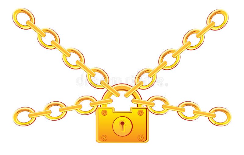 Gold lock in chain stock vector. Illustration of icon - 48737807