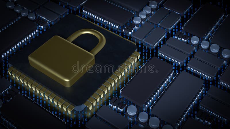 The Gold Lock on Chip for Technology or Security Concept 3d Rendering ...