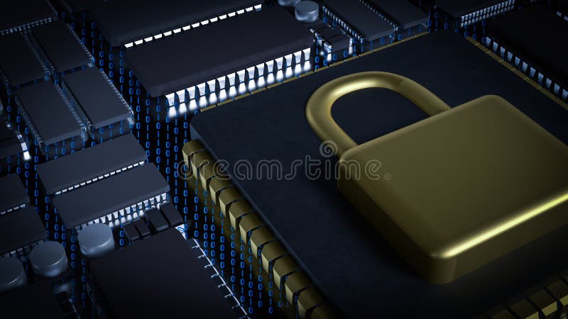 The Gold Lock on Chip for Technology or Security Concept 3d Rendering ...