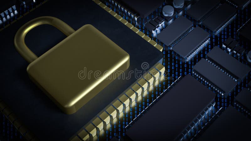 The Gold Lock on Chip for Technology or Security Concept 3d Rendering ...