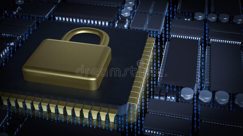 The Gold Lock on Chip for Technology or Security Concept 3d Rendering ...