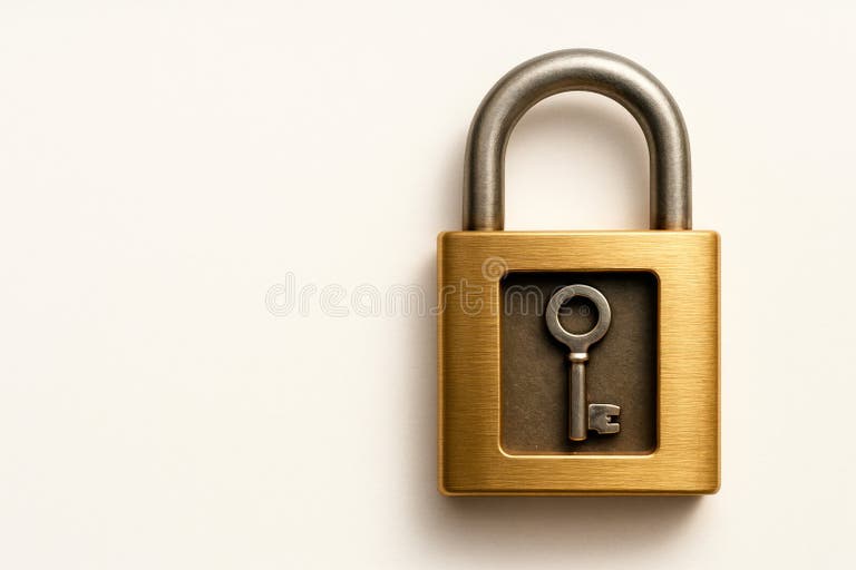 Gold Lock with Key Inside. Space for Text. Stock Photo - Image of ...