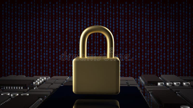 The Gold Lock and PCB Board for it Security Concept 3d Rendering Stock ...