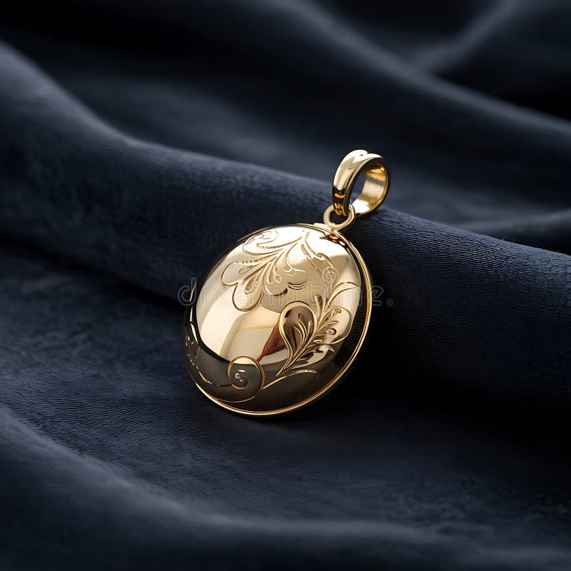 Gold Locket Pendant with Elegant Floral Engraving Design Stock ...