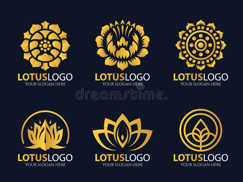 Gold Lotus Logo Vector Art Set Design Stock Vector - Illustration of ...
