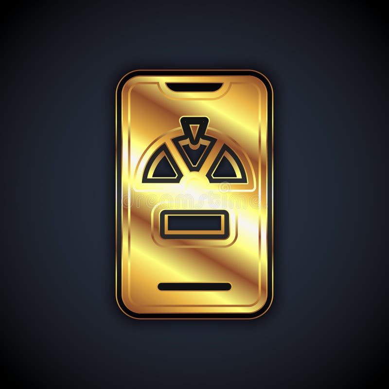 Gold Lucky Wheel on Phone Icon Isolated on Black Background. Vector ...