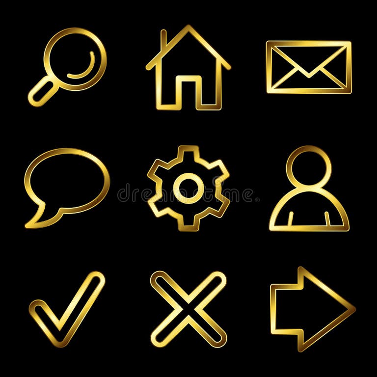 Gold Luxury Basic Web Icons V2 Stock Vector - Illustration of magnifier ...