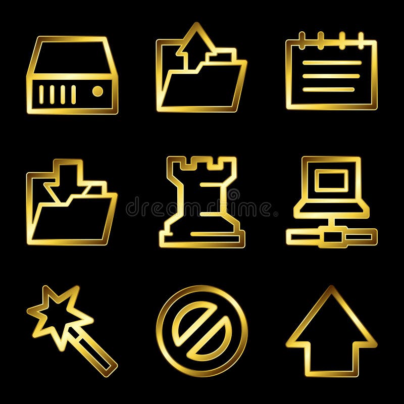 Gold Luxury Basic Web Icons V2 Stock Vector - Illustration of magnifier ...