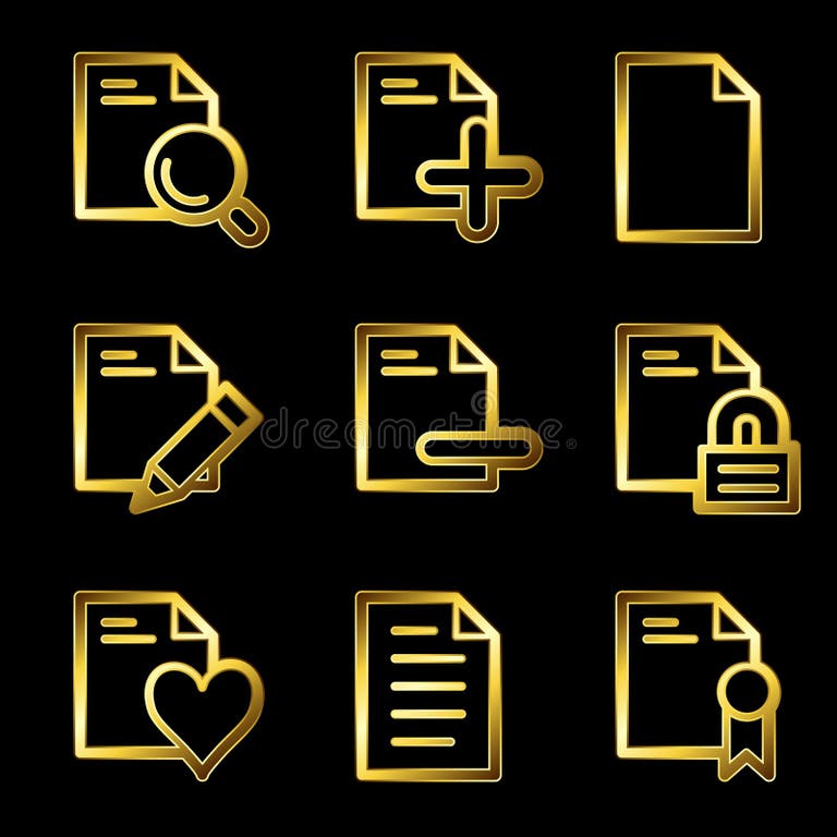 Gold Luxury Documents Web Icons Stock Vector - Illustration of gold ...