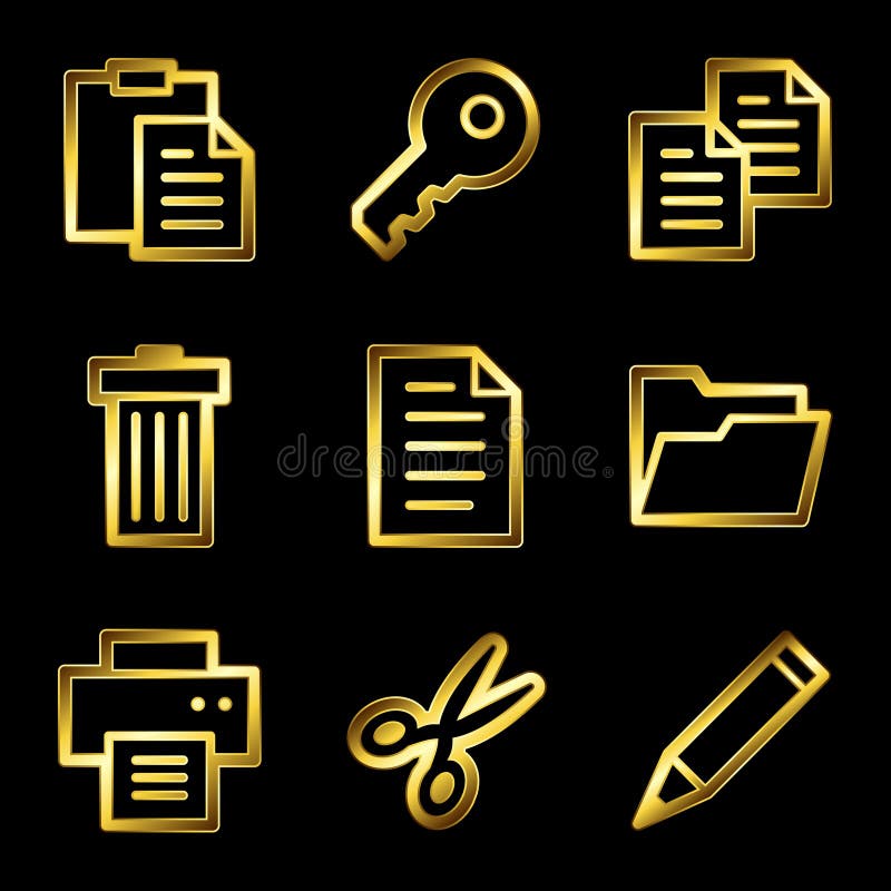 Gold Luxury Basic Web Icons V2 Stock Vector - Illustration of magnifier ...