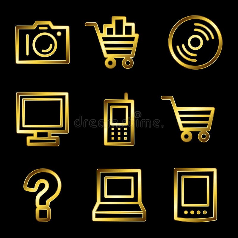 Gold Luxury Basic Web Icons V2 Stock Vector - Illustration of magnifier ...