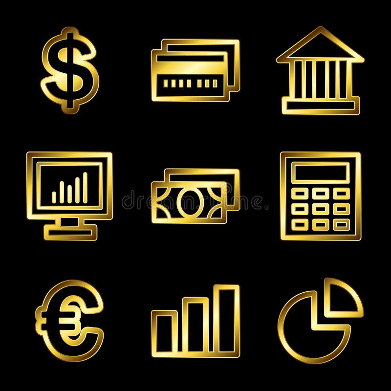 Gold Luxury Basic Web Icons V2 Stock Vector - Illustration of magnifier ...