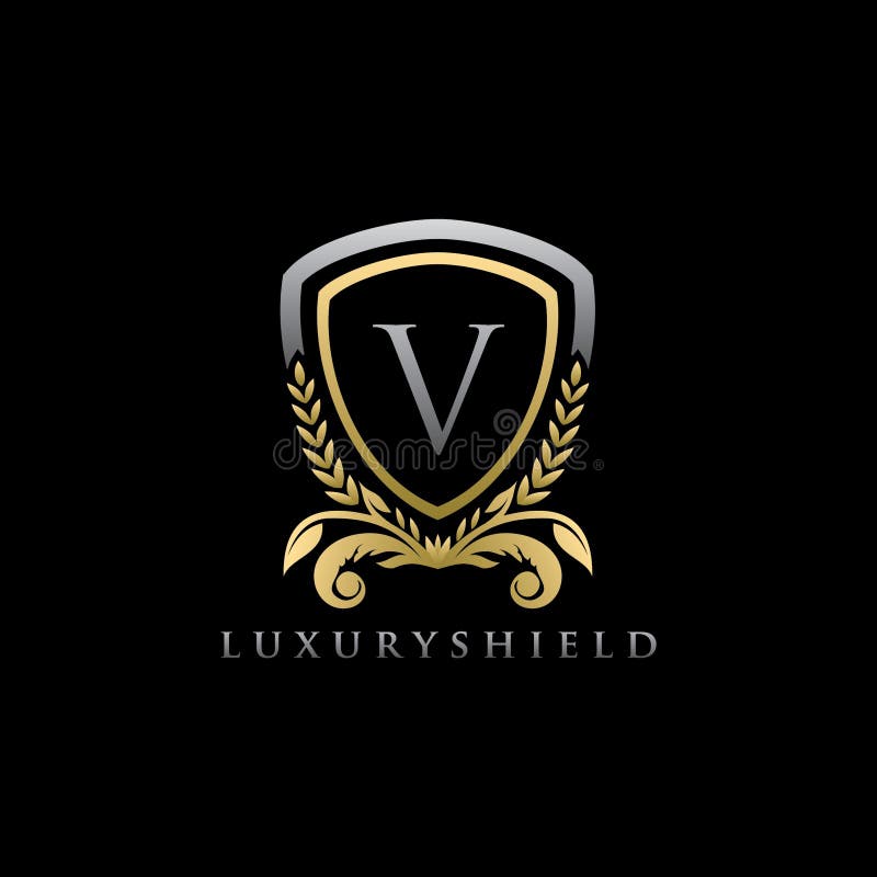 Gold Luxury Shield V Letter Logo Stock Illustration - Illustration of ...