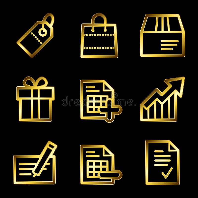 Gold Luxury Basic Web Icons V2 Stock Vector - Illustration of magnifier ...