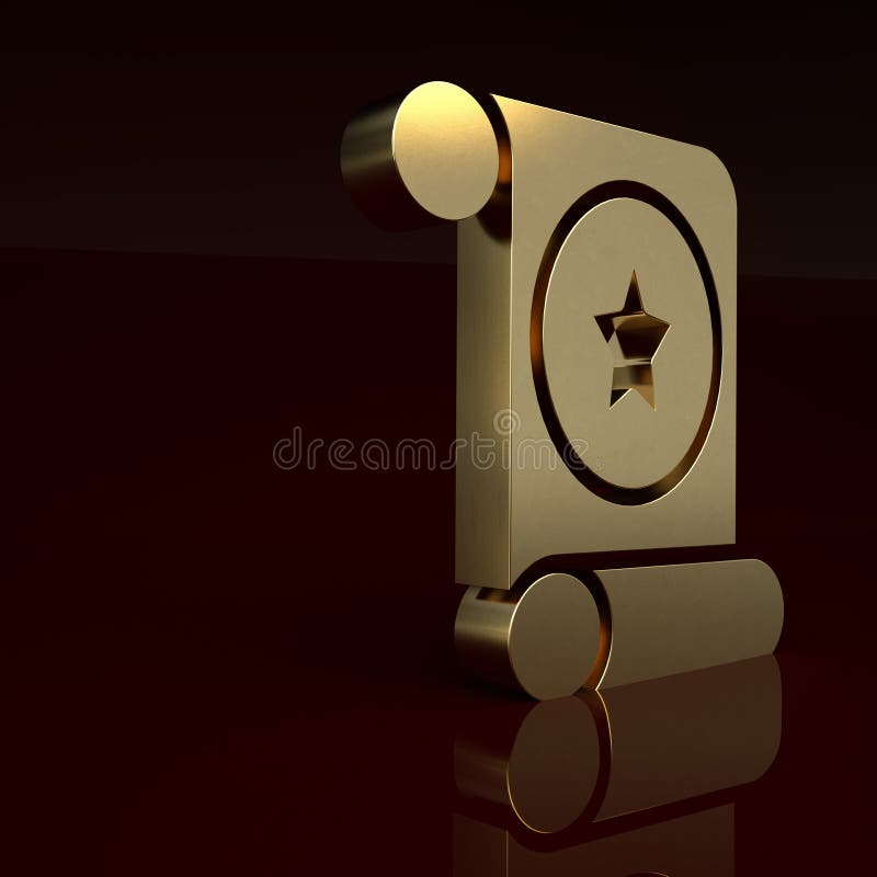 Gold Magic Scroll Icon Isolated on Brown Background. Decree, Paper ...