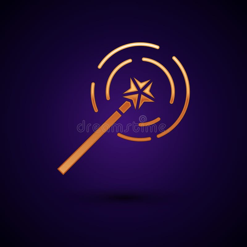 Gold Magic Wand Icon Isolated on Black Background. Star Shape Magic ...