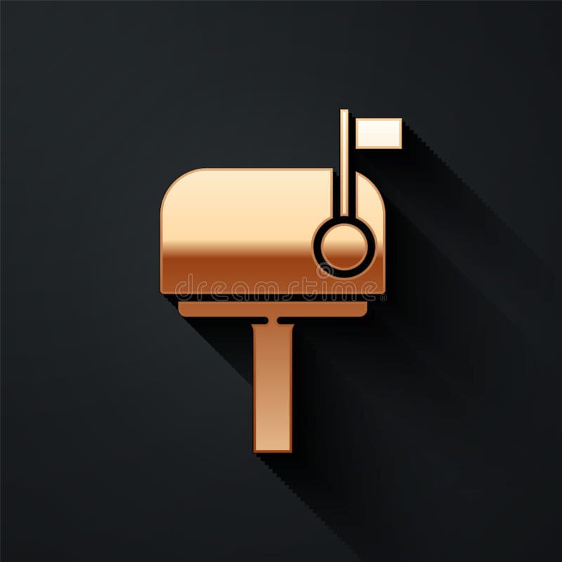 Gold Mail Box Icon Isolated on Black Background. Mailbox Icon. Mail ...