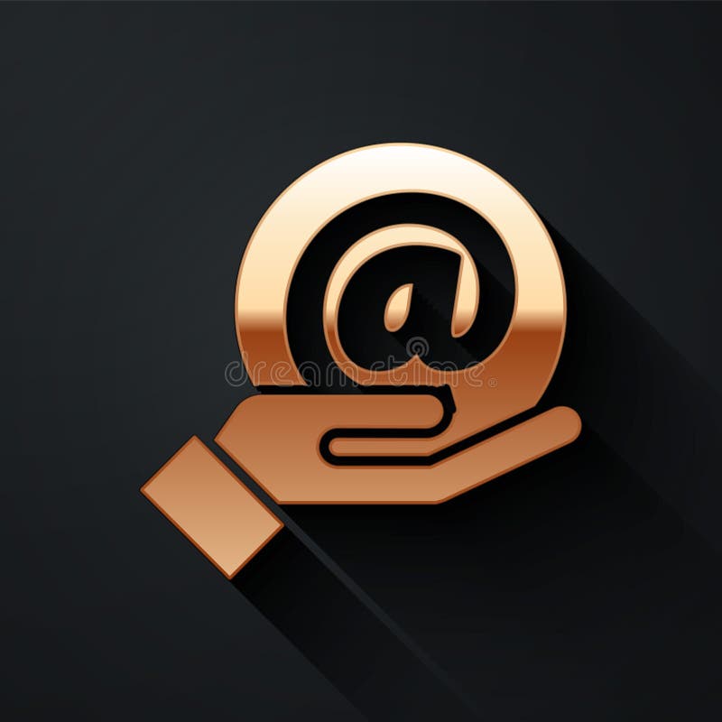 Gold Mail and E-mail in Hand Icon Isolated on Black Background ...