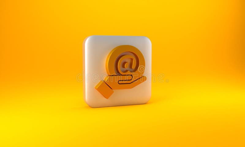 Gold Mail and E-mail in Hand Icon Isolated on Yellow Background ...