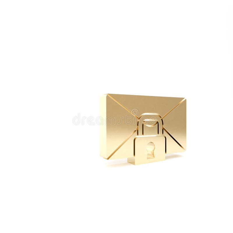 Gold Mail and E-mail Icon Isolated on Yellow Background. Envelope ...