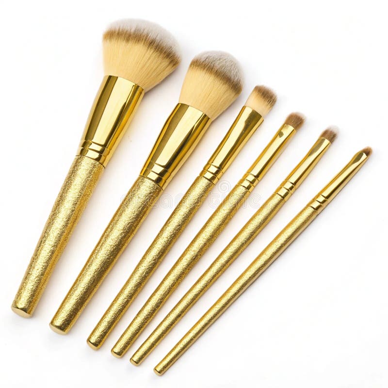 Gold Makeup Brushes Isolated on White Background Stock Illustration ...