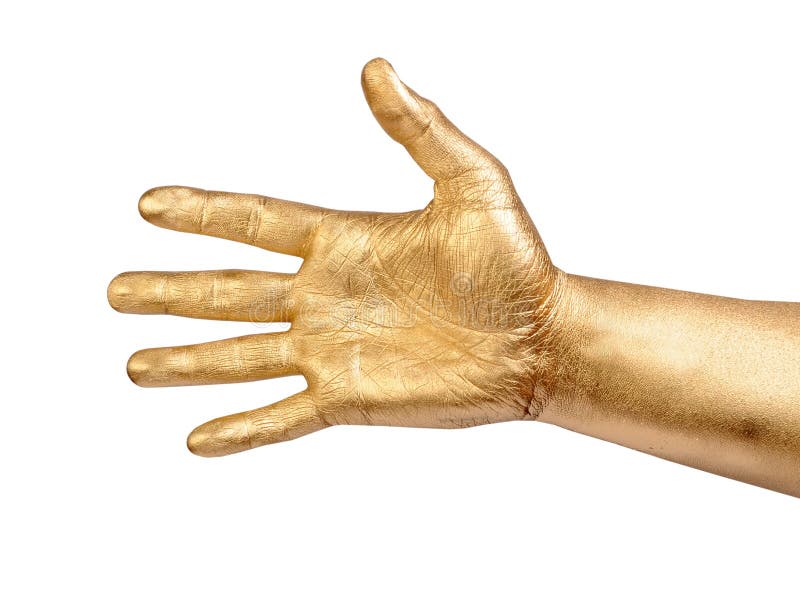 Gold Male Hand in Welcome Gesture Over White Stock Photo - Image of ...