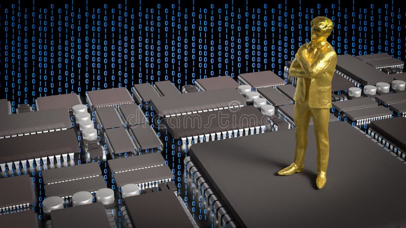 The Gold Man on Pcb Board for Business or Technology Concept 3d ...
