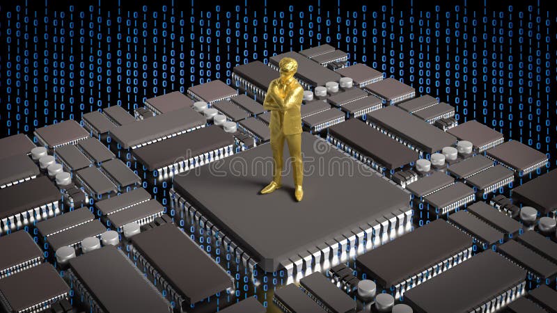The Gold Man on Pcb Board for Business or Technology Concept 3d ...