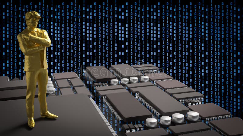 The Gold Man on Pcb Board for Business or Technology Concept 3d ...