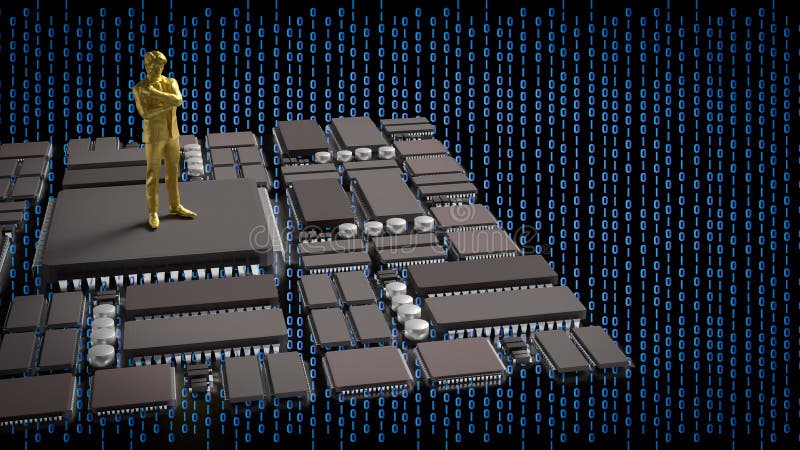 The Gold Man on Pcb Board for Business or Technology Concept 3d ...