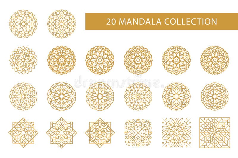 Gold Mandala Design Element Collection Pack Stock Illustrations – 18 ...